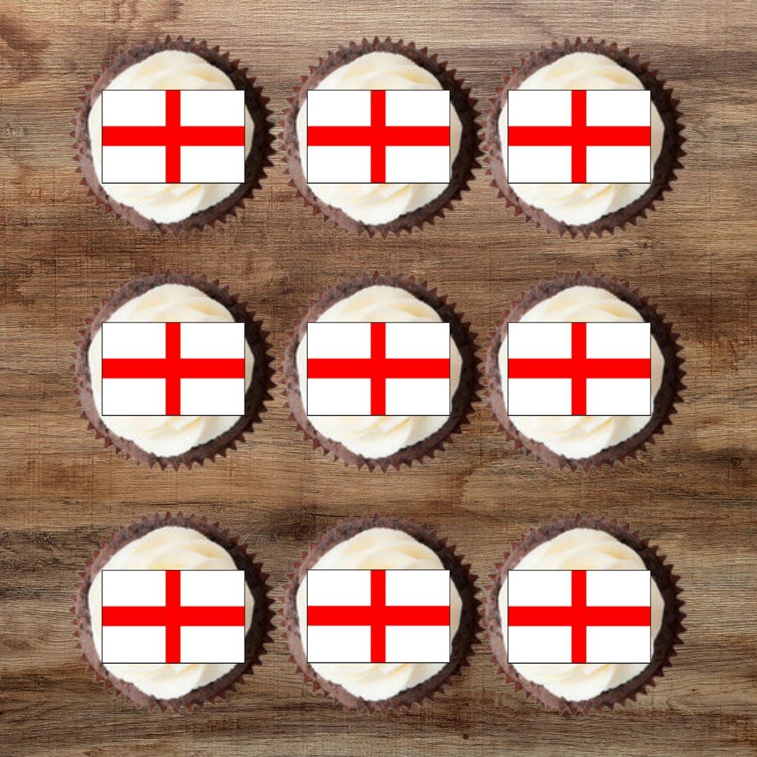 England Flag Edible Cupcake Toppers - St George's Cross Cake ...