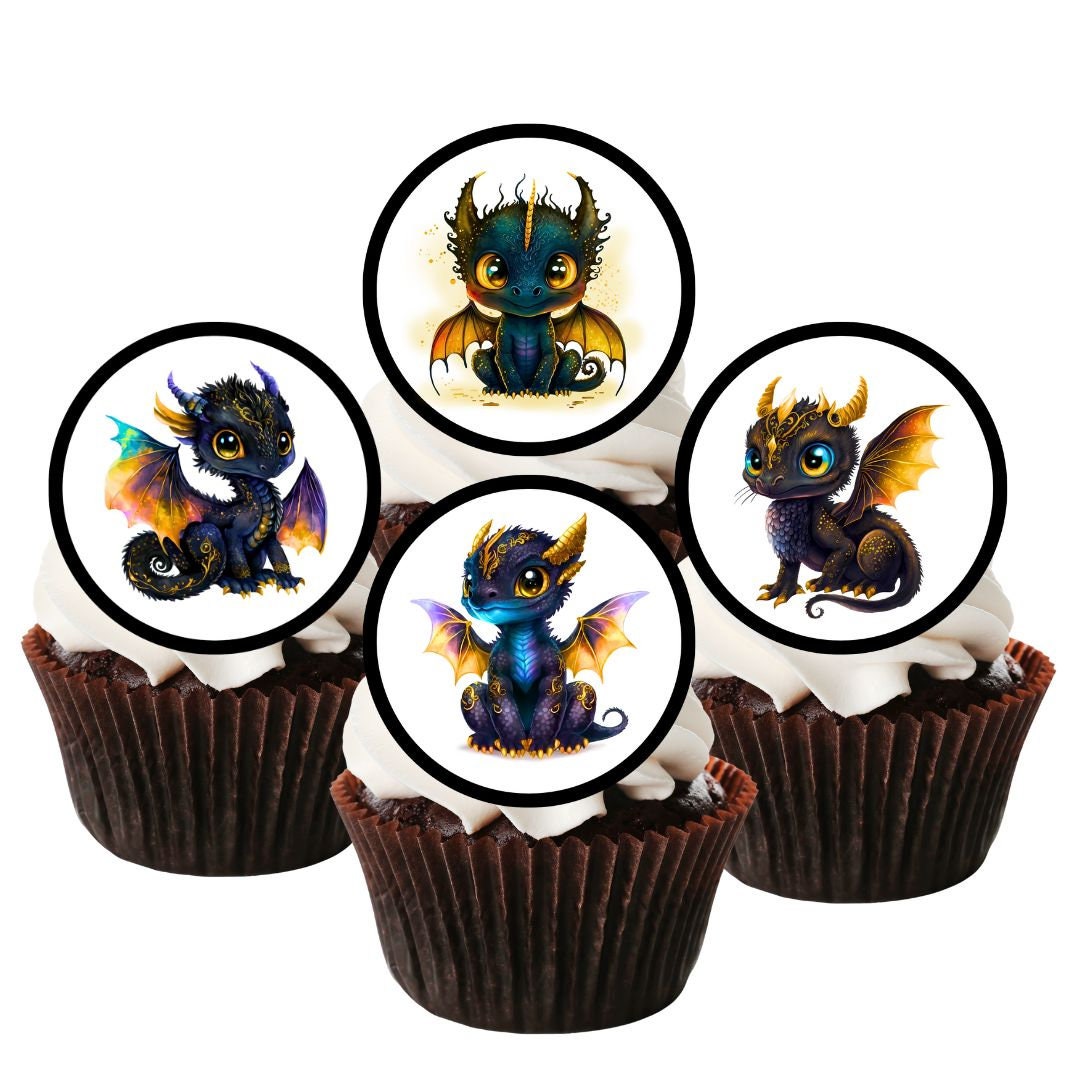 Dragon Edible Cupcake Toppers - Cute Black Dragons Theme Cake ...