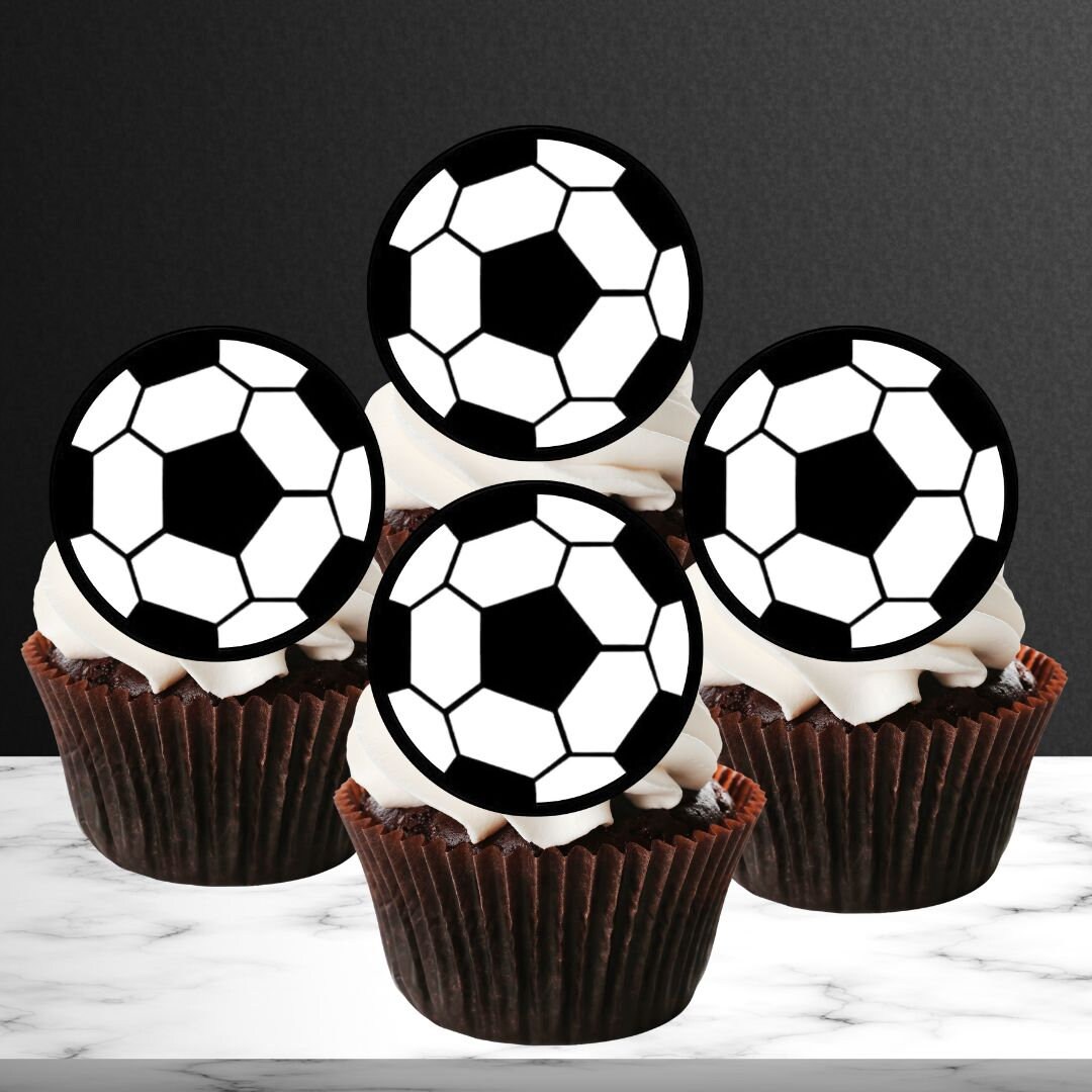 Football Edible Cupcake Toppers - Soccer Ball Cake + Cookie Decorations ...