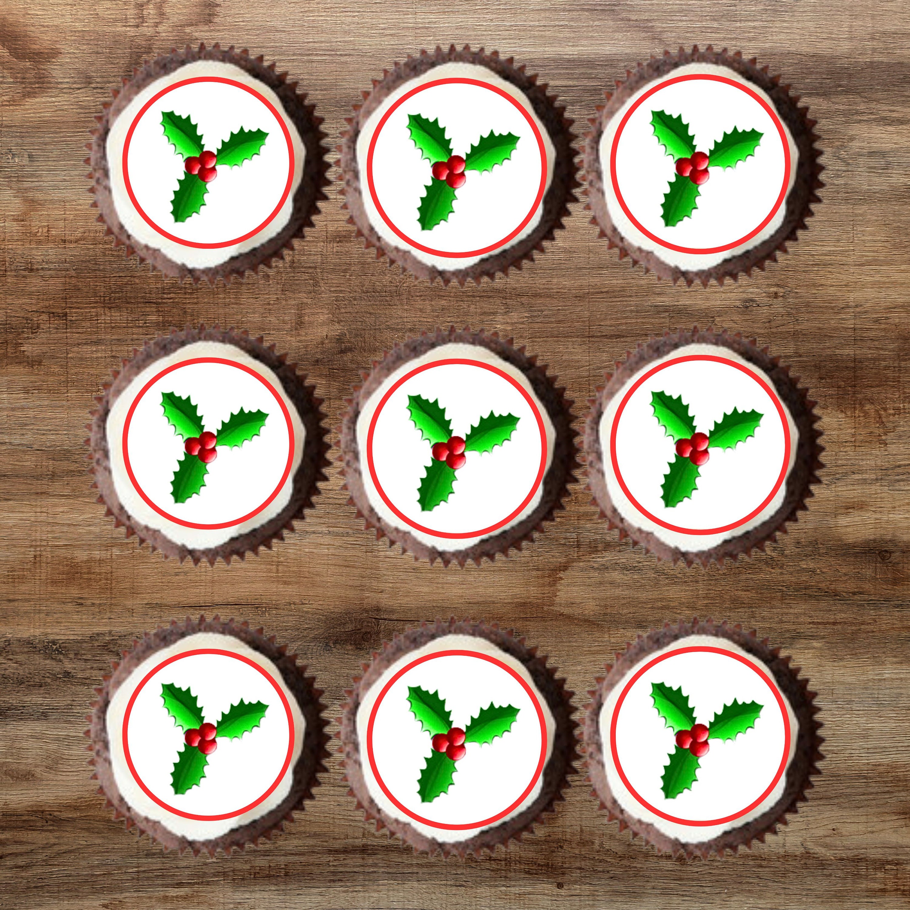 Christmas Holly Edible Cupcake Toppers - Festive Cake + Cookie ...