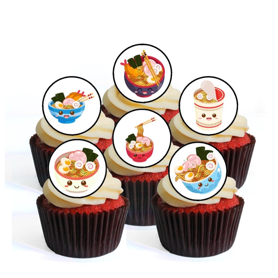 24 Kawaii Ramen Edible Cupcake Toppers PRECUT Optional Cute Kawaii ...