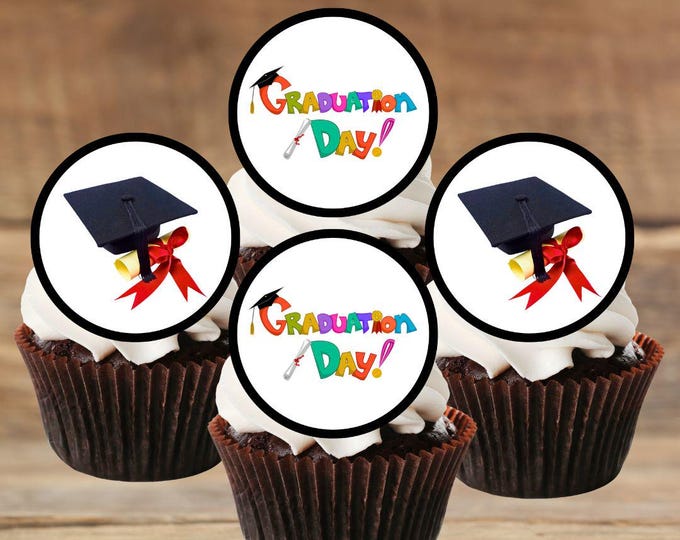 Class of 2024 Edible Cupcake Toppers Graduation Party Disc Shaped ...