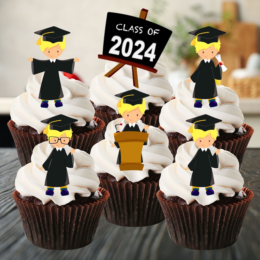 Graduation Cupcake Toppers PRECUT Optional Boy 2 Edible Graduation Cake ...