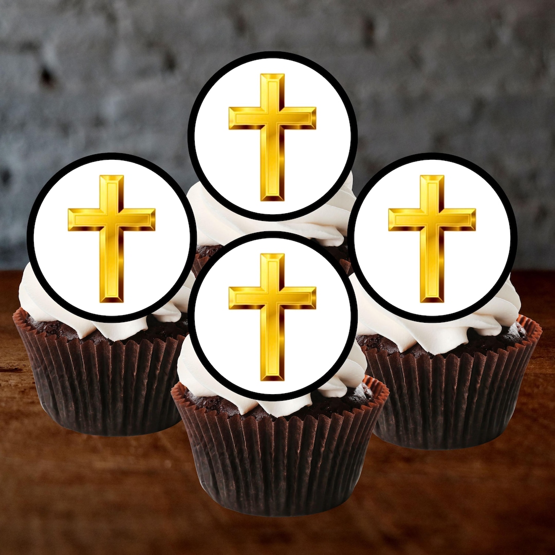 Holy Cross Edible Cupcake Toppers - Baptism, Christening + Holy ...