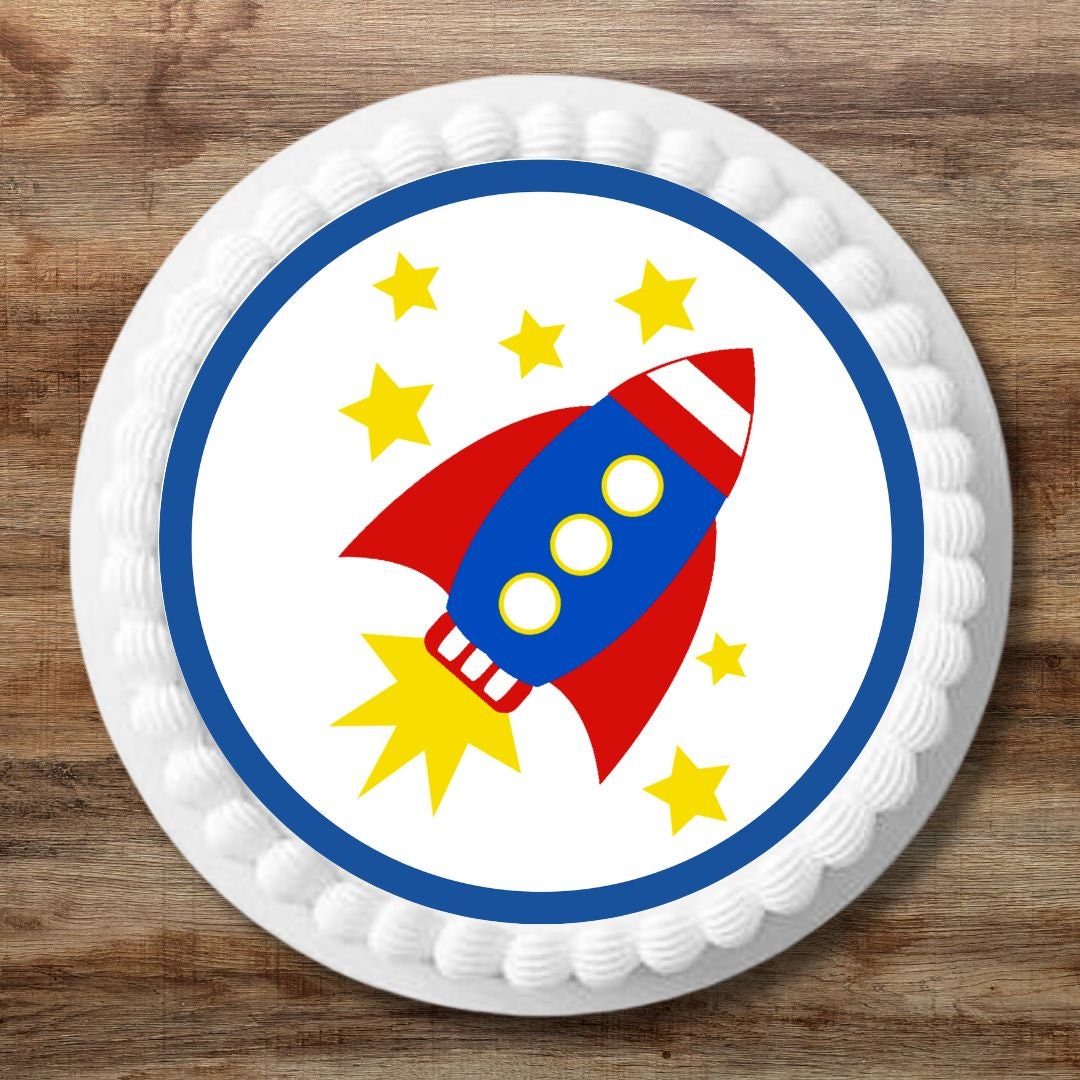 PRECUT Rocket Edible Cake Topper - 7 Inch Space Theme Cake Decoration ...