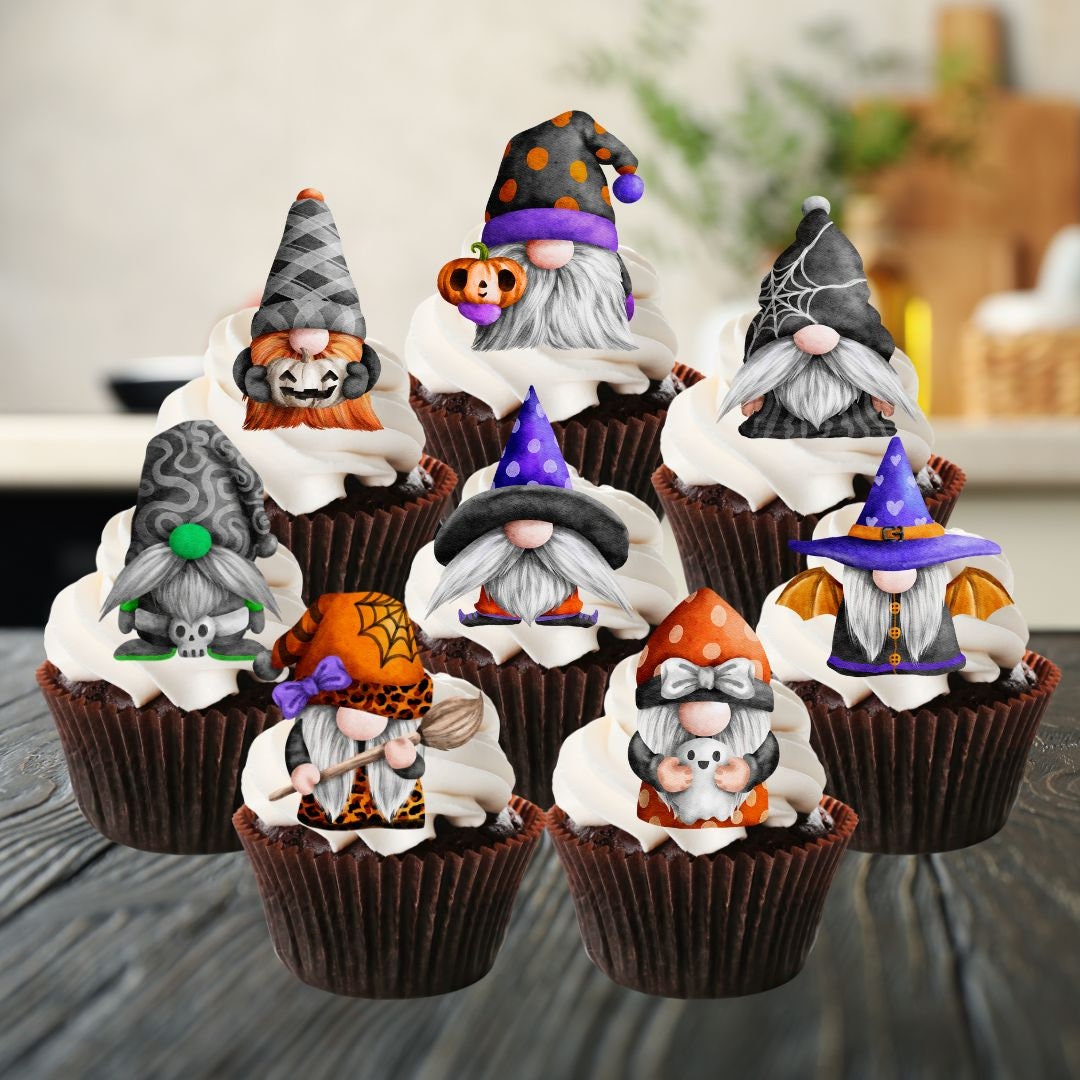Halloween Gnomes Edible Cupcake Toppers - Autumn Theme Cake Decorations ...