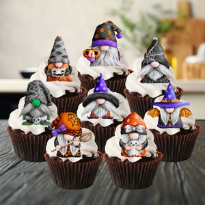 Halloween Gnomes Edible Cupcake Toppers Autumn Theme Cake Decorations ...