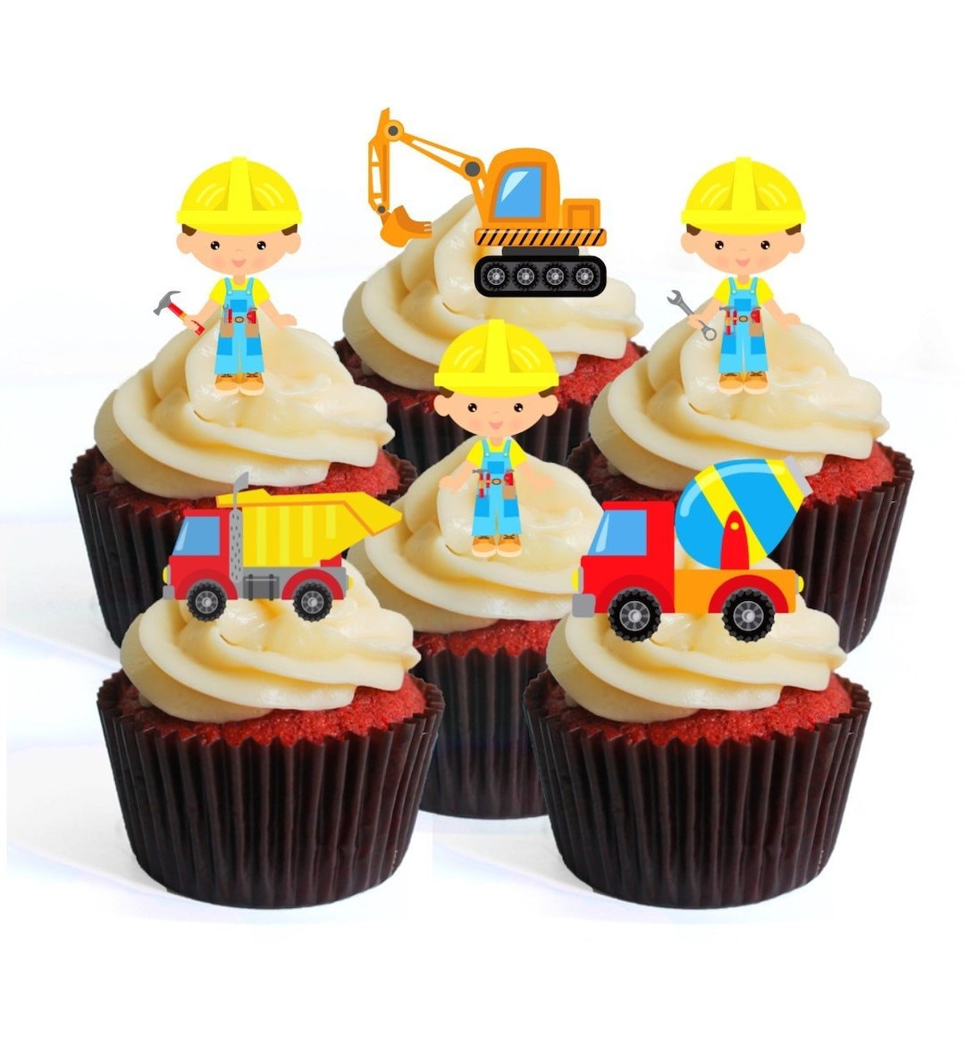Builder + Construction Theme Cupcake Toppers - Digger + Truck Edible ...