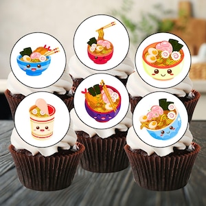 Kawaii Ramen Edible Cupcake Toppers - Cute Noodles Theme Cookie + Cake ...