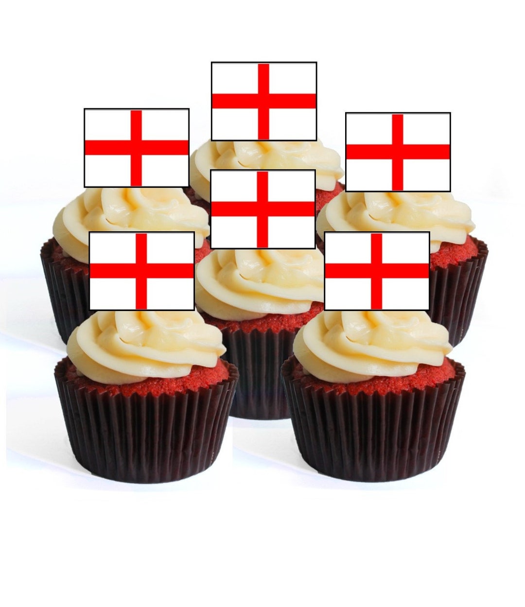 24 England Flag Edible Cupcake Toppers PRECUT Optional Wafer Card Disc ...