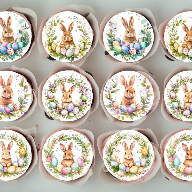 Bunny Wreath Edible Cupcake Toppers – Charming Easter & Spring-themed ...