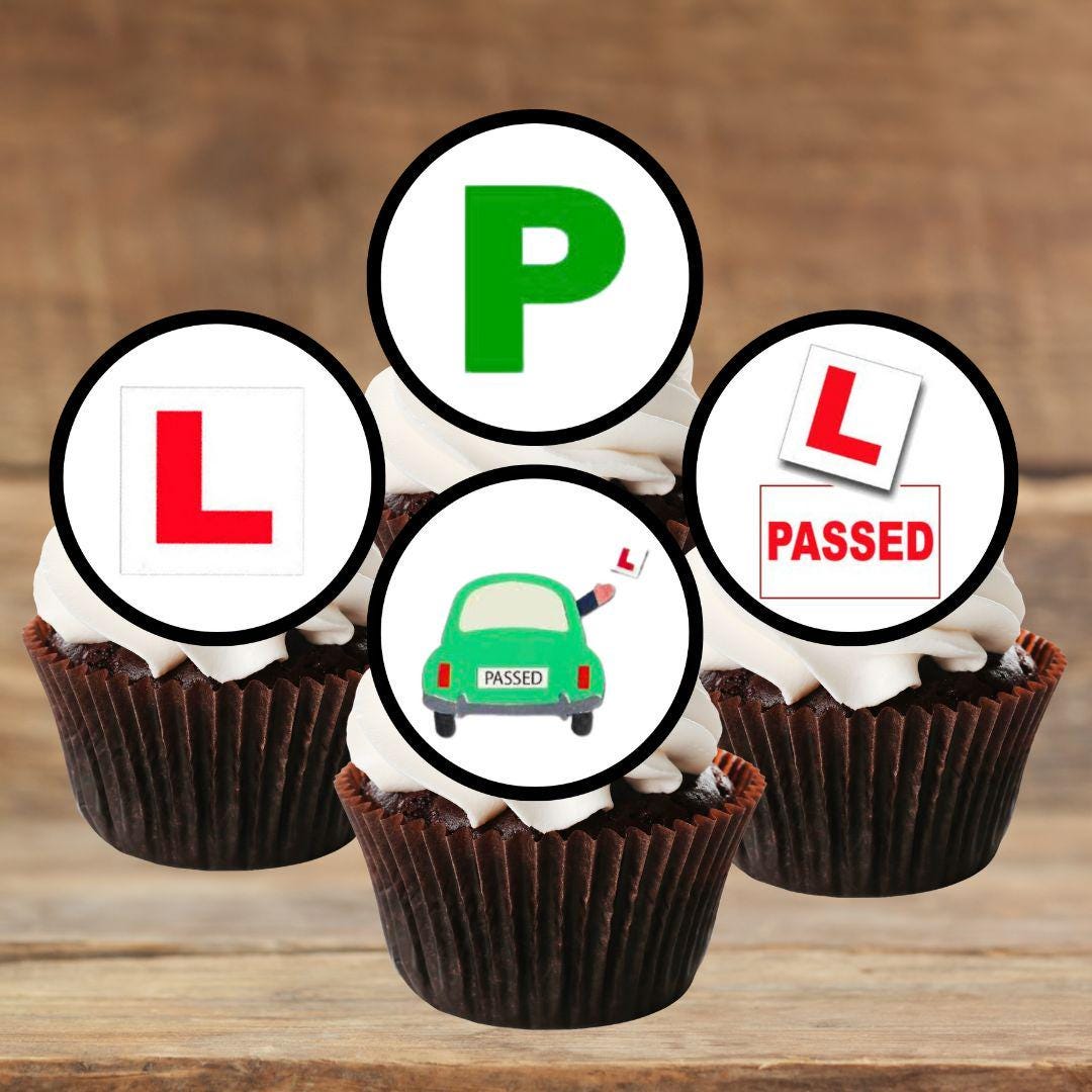 Learner Driver Edible Cupcake Toppers - Driving Test Theme Cake ...