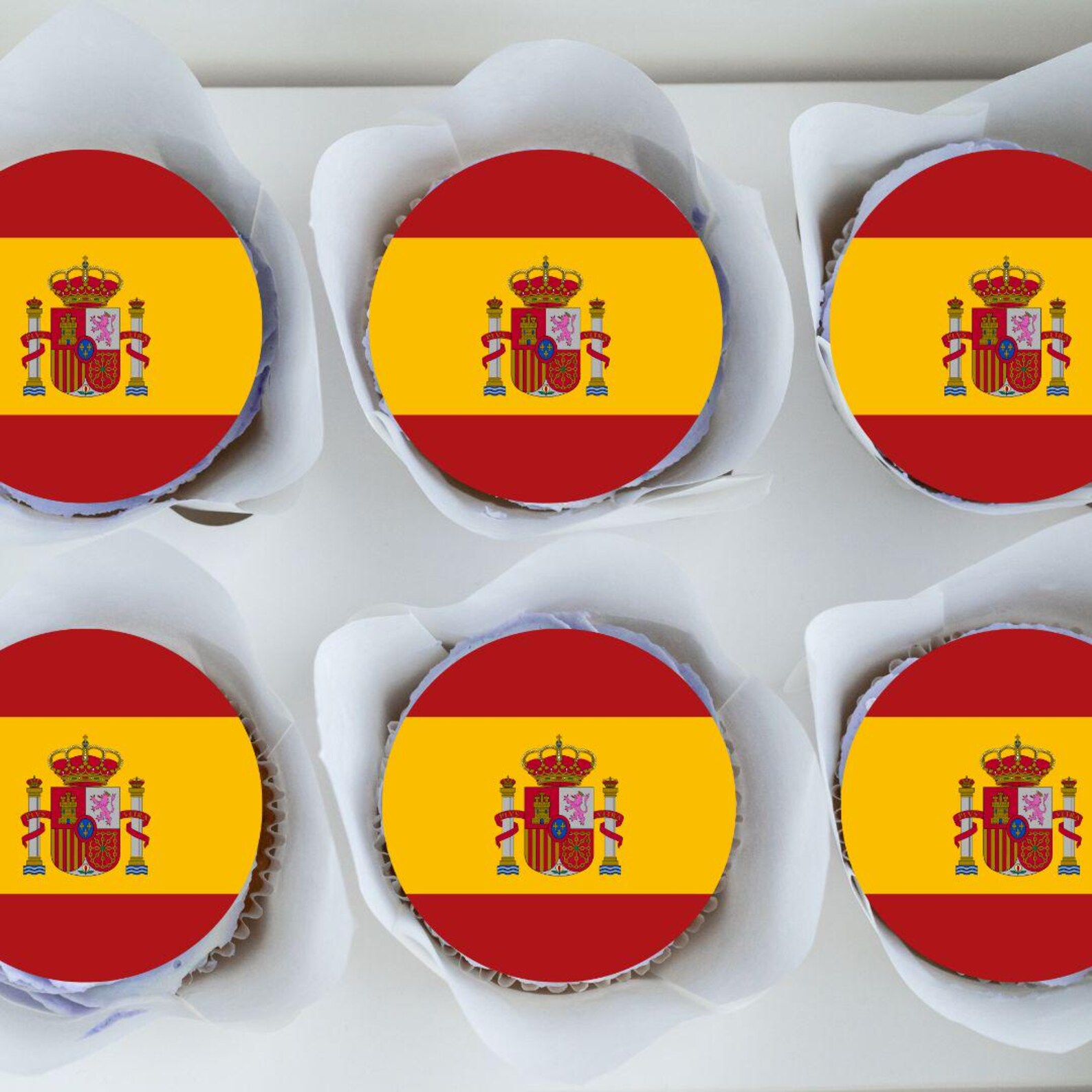 Spanish Flag Round Edible Cupcake Toppers - Spain Theme Cookie + Cake ...