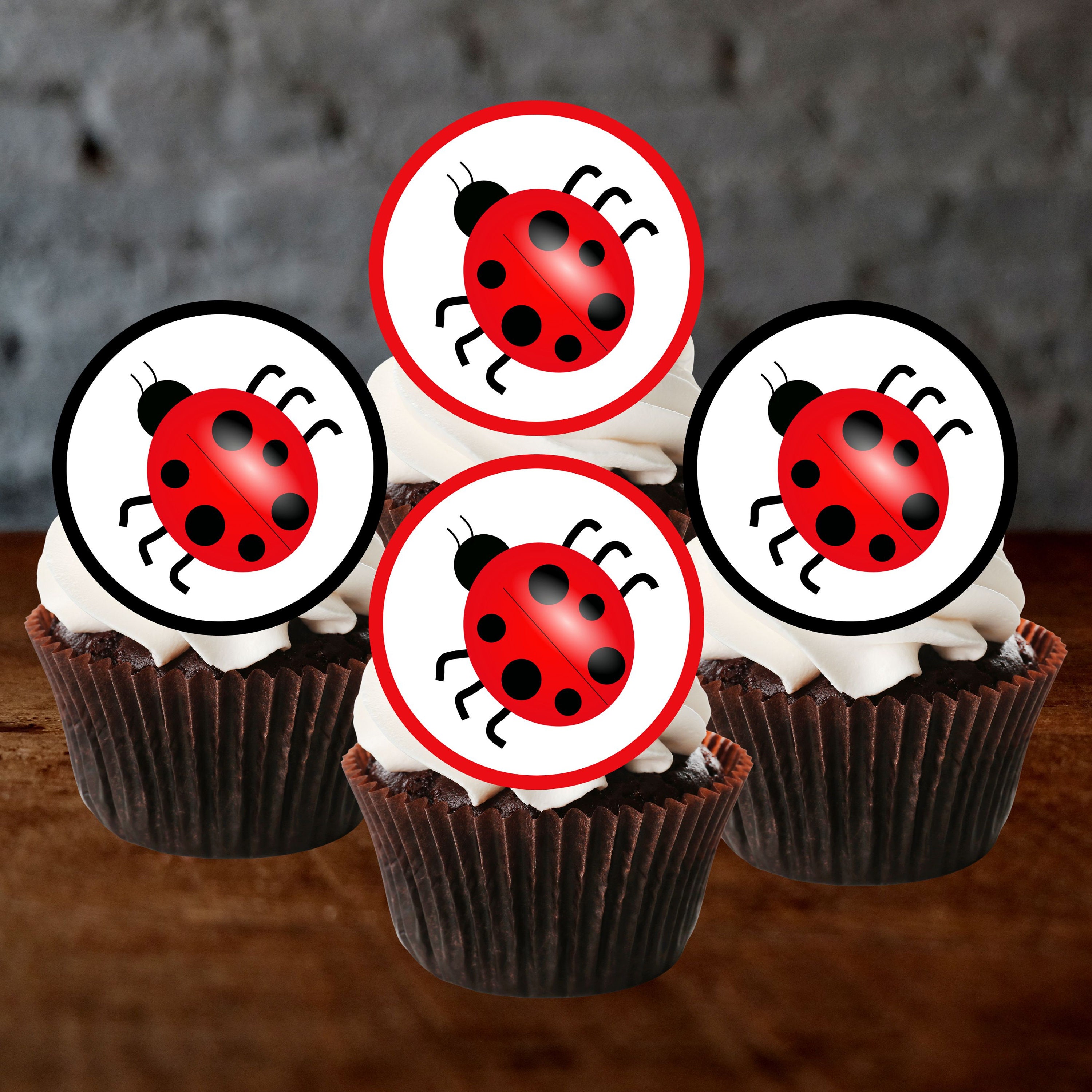 Ladybird Edible Cupcake Toppers - Minibeast + Lady Bug Cake Decorations ...