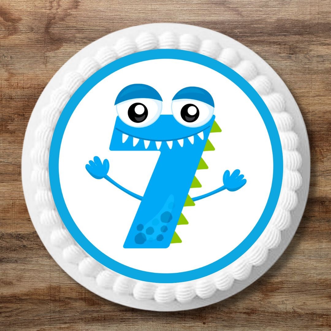 PRECUT 7th Birthday Edible Cake Topper - 7 Inch Number 7 Monster Cake ...