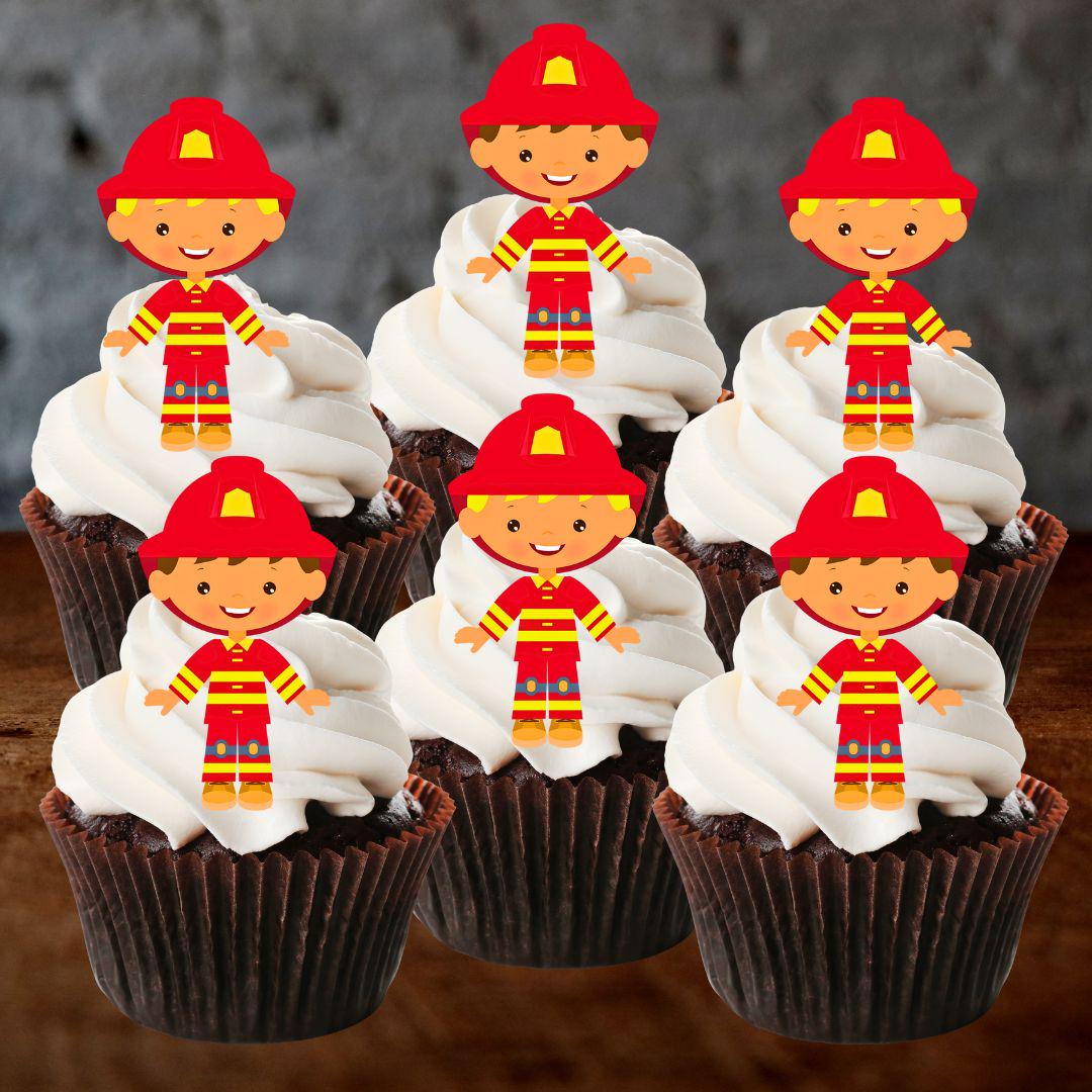 Firefighter Theme Edible Cupcake Toppers - Fire Service Cookie + Cake ...