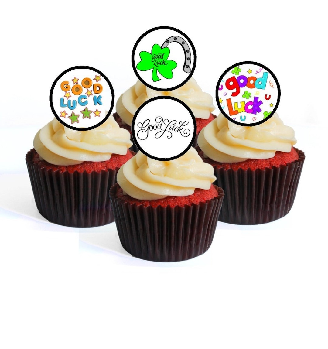 24 Good Luck Edible Cupcake Toppers PRECUT Optional Wafer Card Disc ...