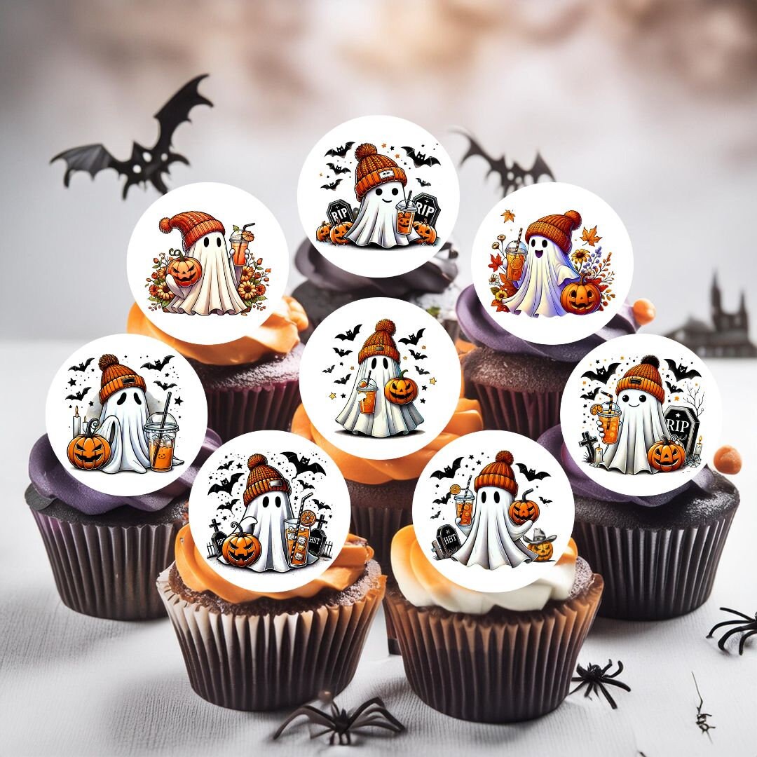 Halloween Fall Ghost Edible Cupcake Toppers - Wafer Card Disc Cake ...