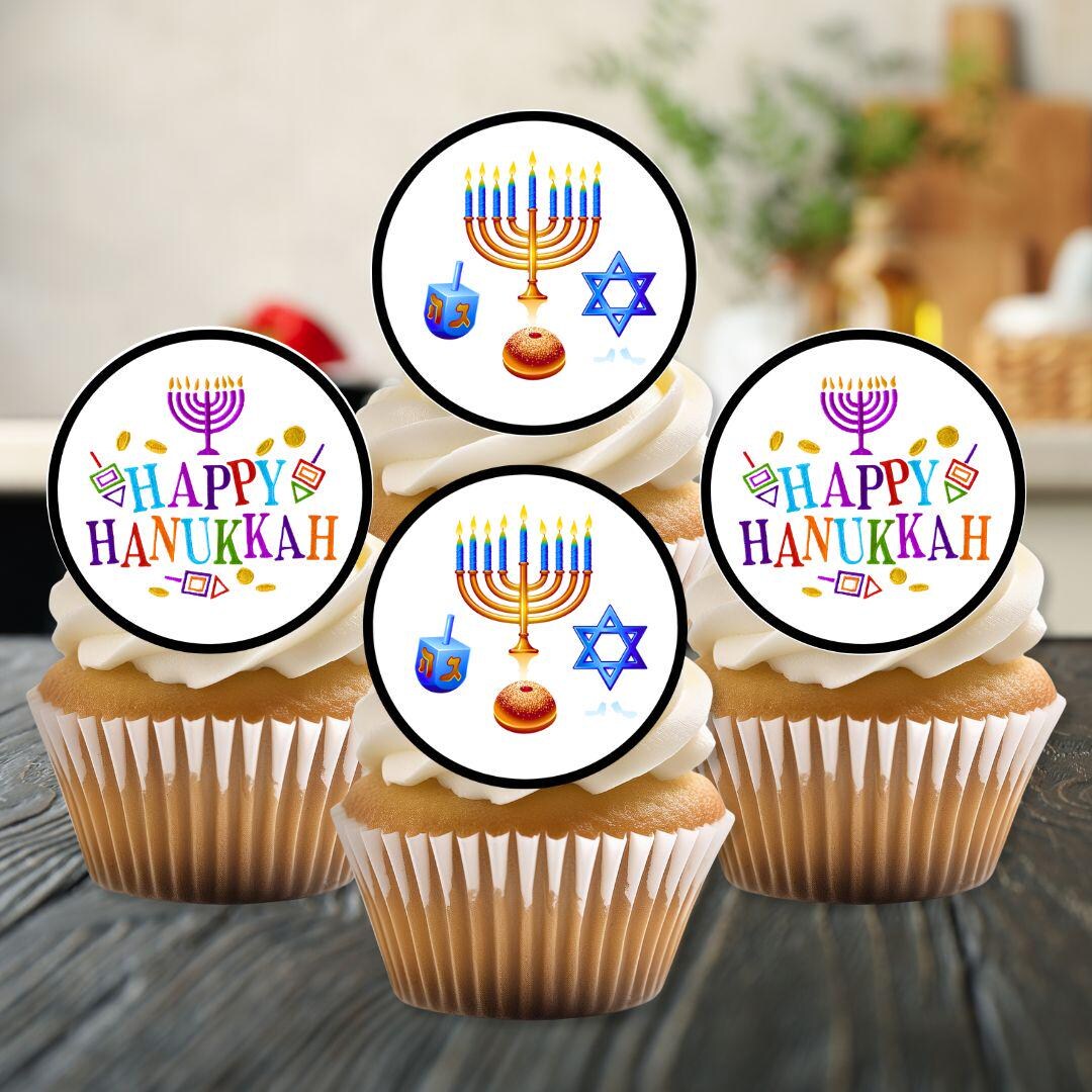 Happy Hanukkah Edible Cupcake Toppers - Cookie + Cake Decorations - Etsy
