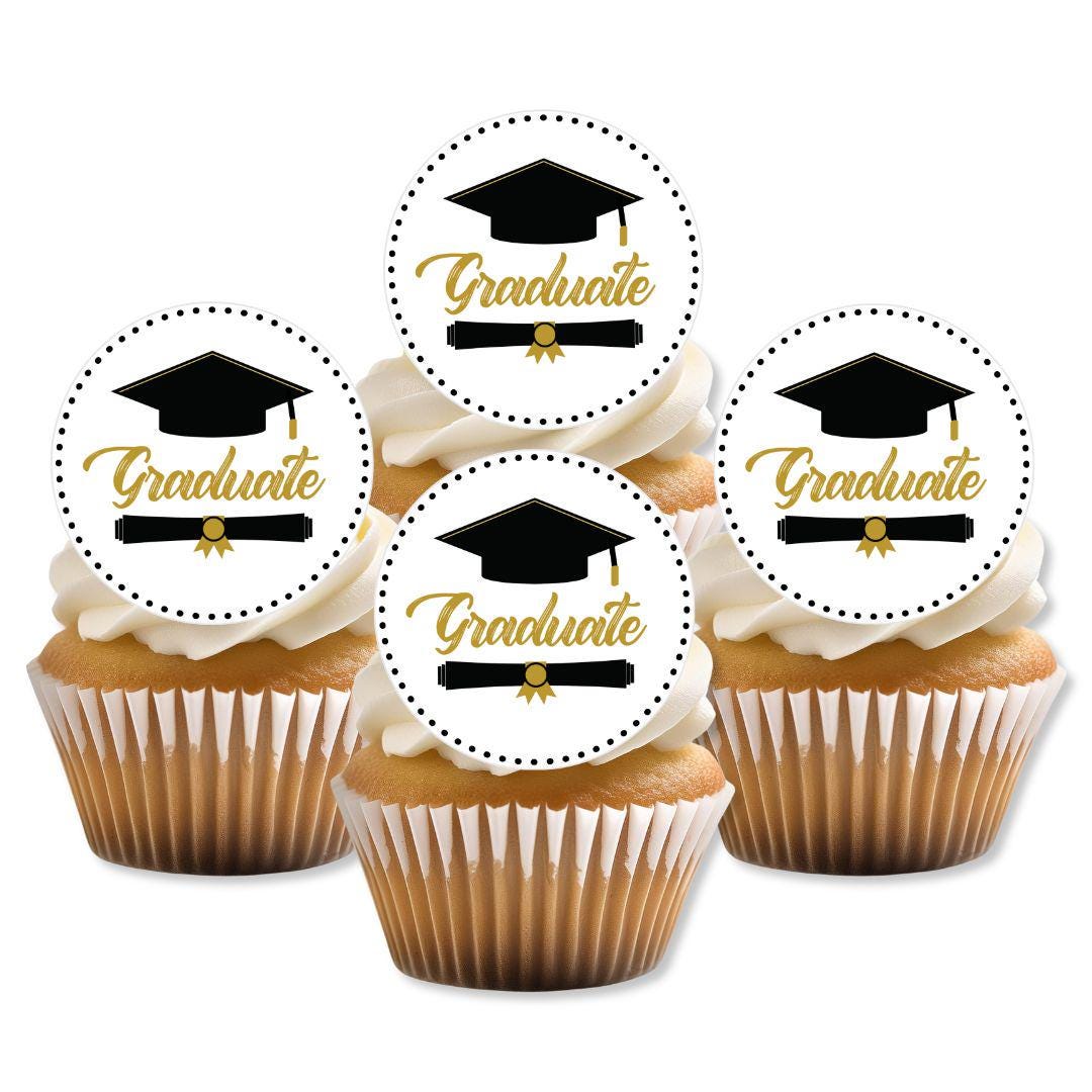 Scroll & Cap Graduate Cupcake Toppers | Graduation Edible Wafer Toppers ...