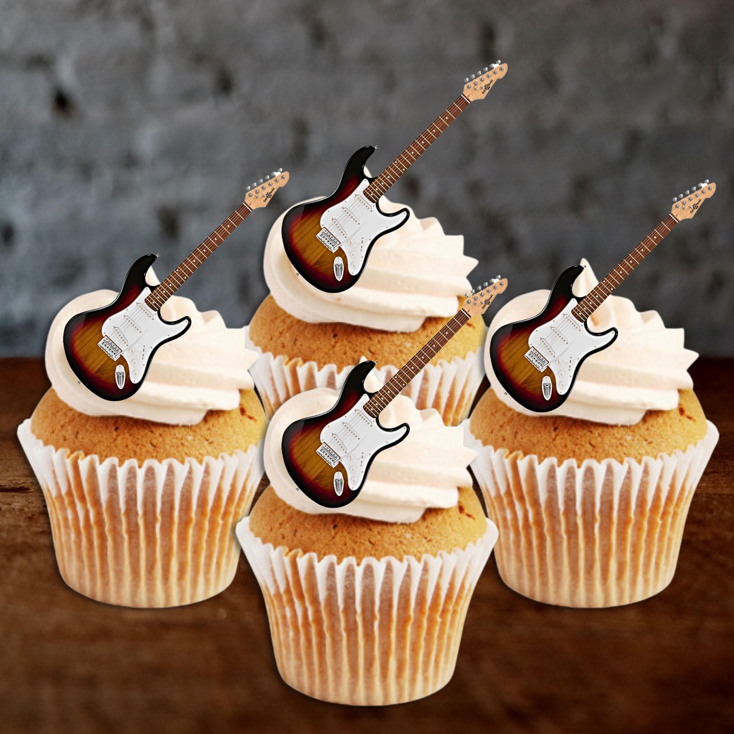 Electric Guitar Edible Cupcake Toppers - Rock Band Theme Cake ...