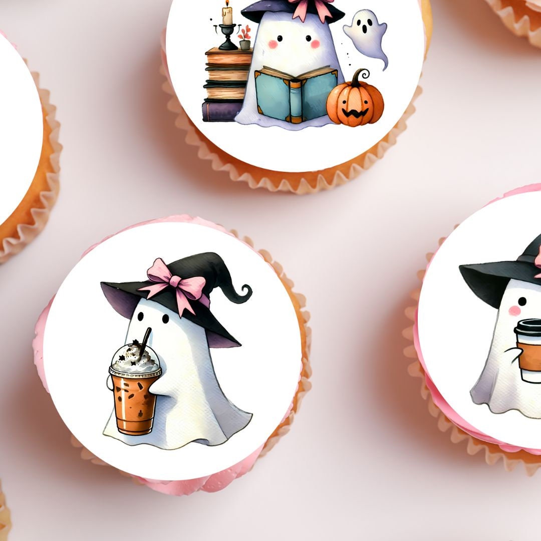 Coquette Ghost Edible Cupcake Toppers - Wafer Card Disc Cake ...