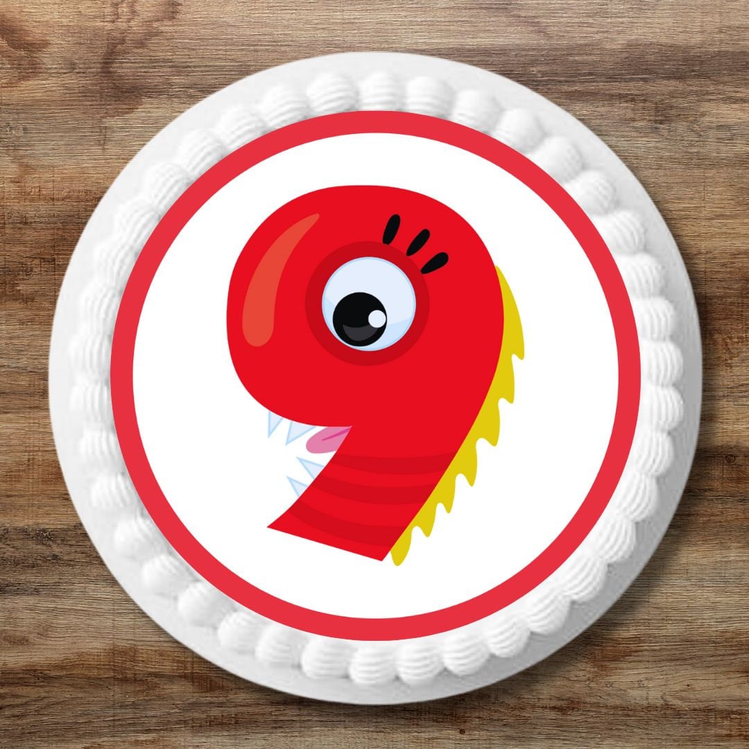 PRECUT 9th Birthday Edible Cake Topper - 7 Inch Number 9 Monster Cake ...