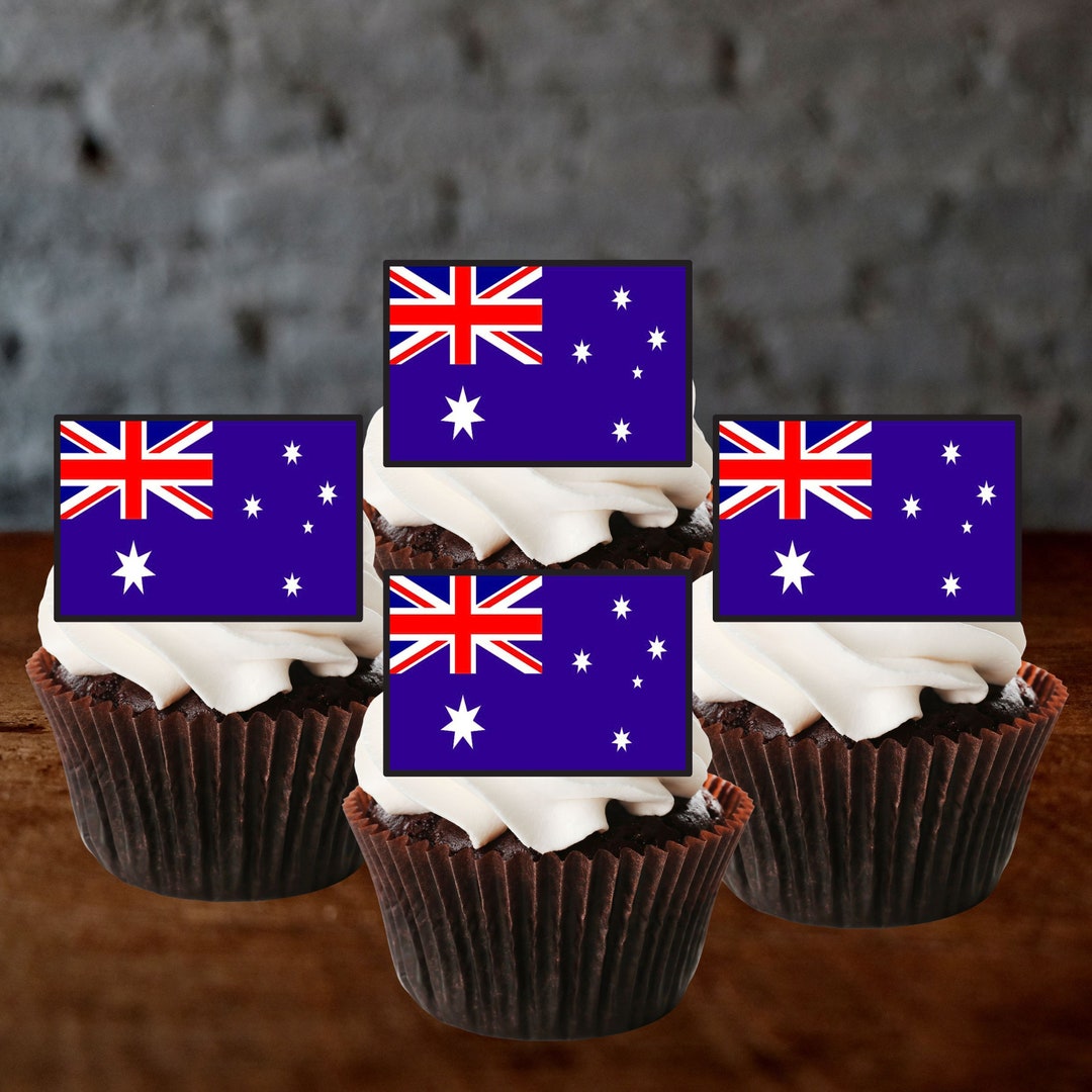 Australian Flag Cupcake Toppers PRECUT Optional Edible Australia Flags ...