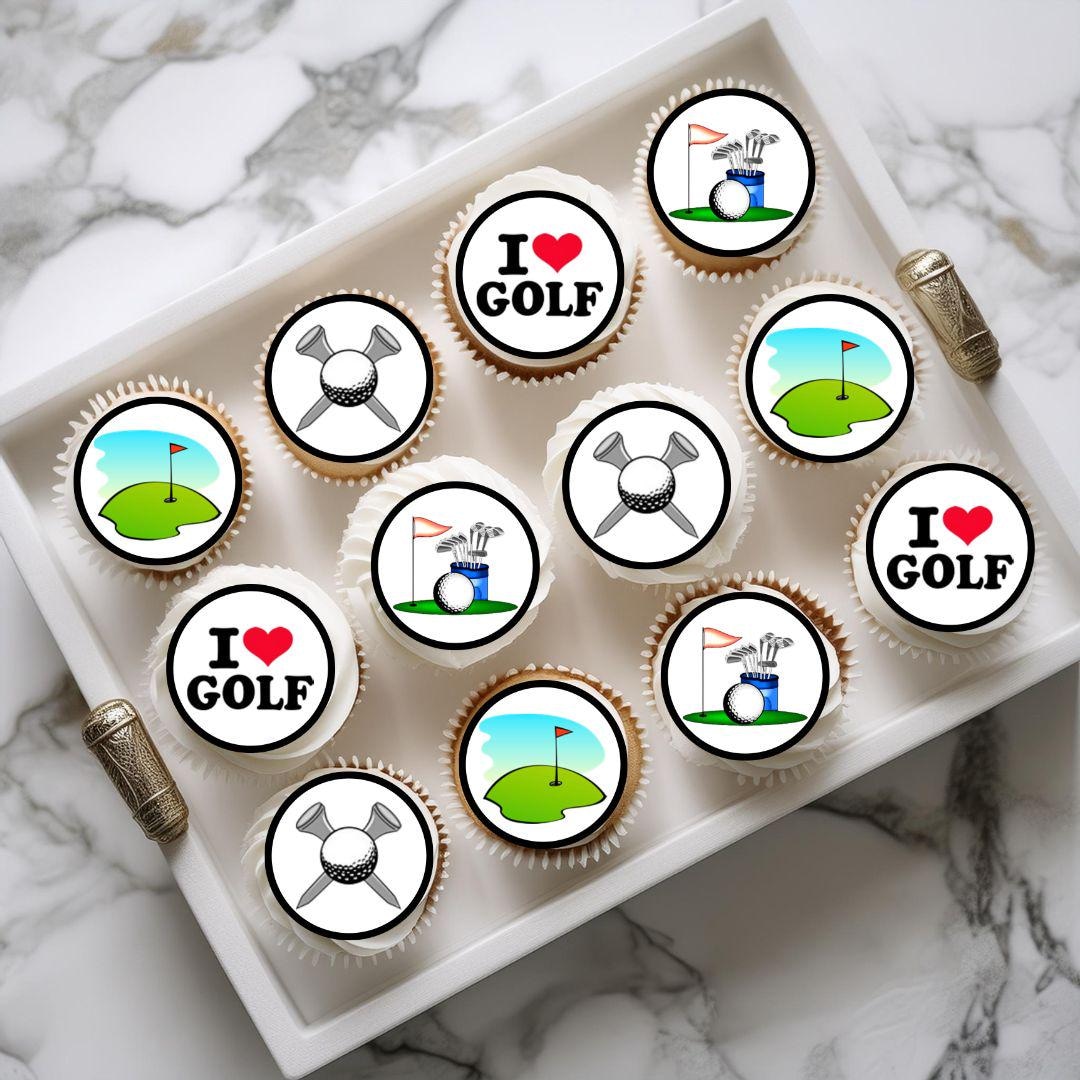 Golf Edible Cupcake Toppers - Sports Theme Wafer Card Cake Decorations ...