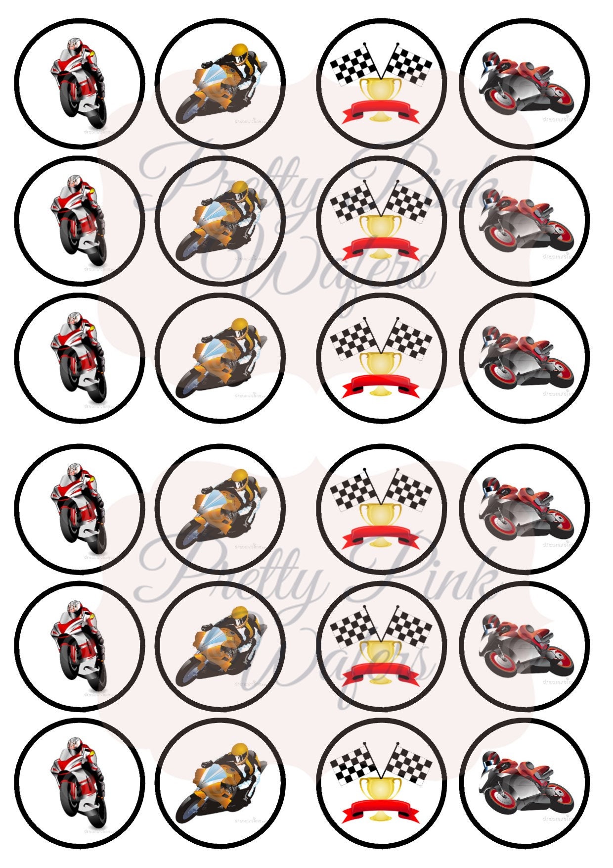 24 Motorbike Racing Theme Edible Cupcake Toppers PRECUT - Etsy