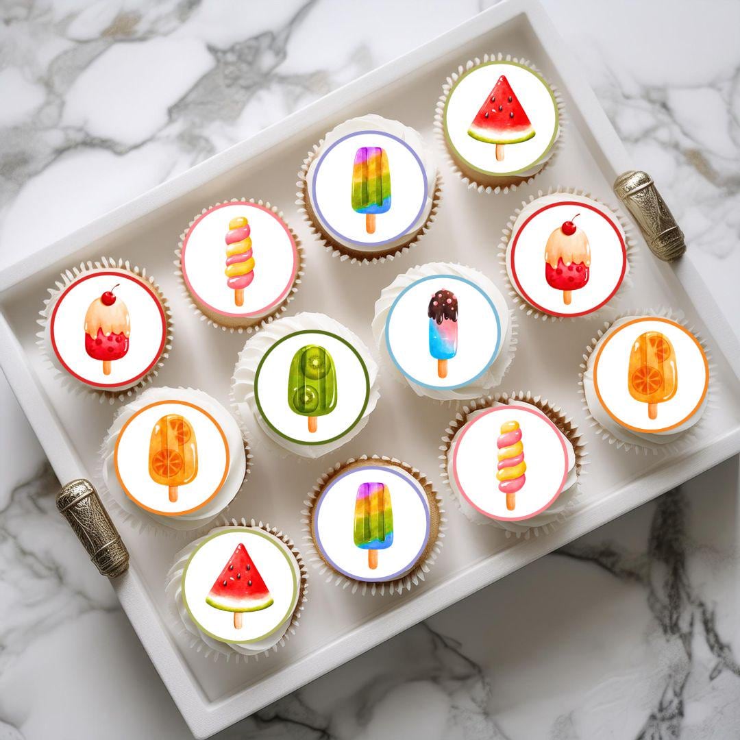 Ice Lolly Edible Cupcake Toppers - Ice Cream + Popsicle Theme Cake ...