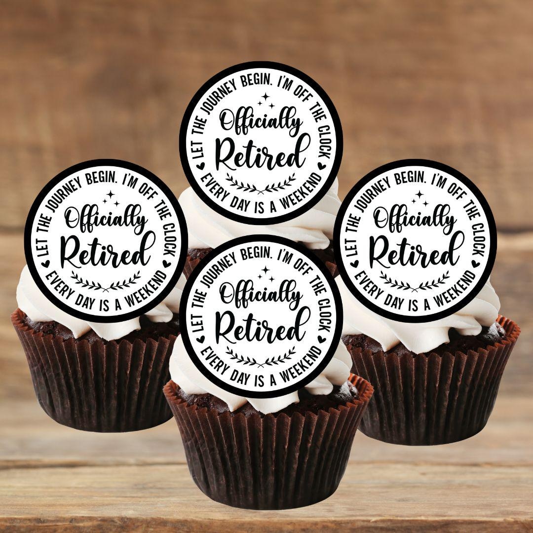 Retirement Edible Cupcake Toppers - Officially Retired Cake Decorations ...