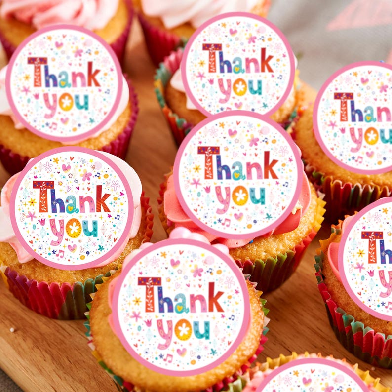 Thank You Edible Cupcake Toppers - Floral Theme Cookie + Cake ...