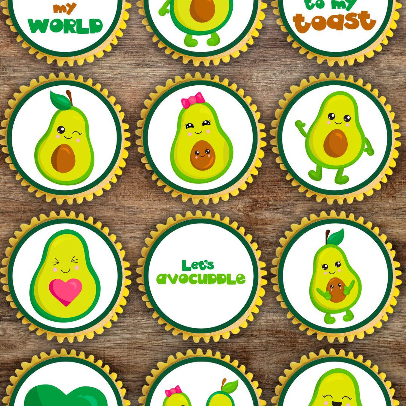 Avocado Edible Cupcake Toppers - Cute Kawaii Theme Cookie + Cake ...