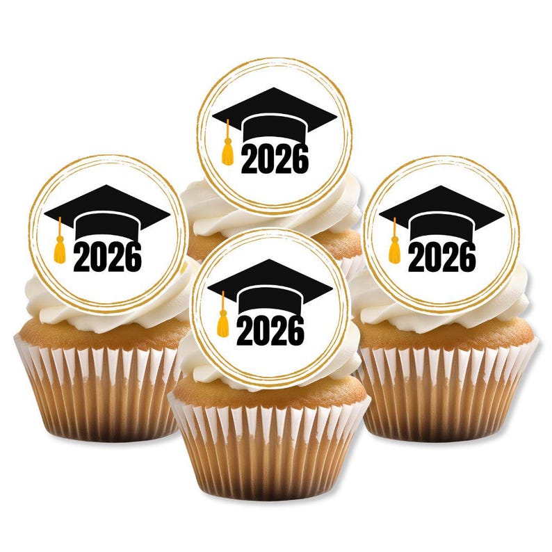 Class of 2026 Edible Cupcake Decorations - Graduation Party Cake ...