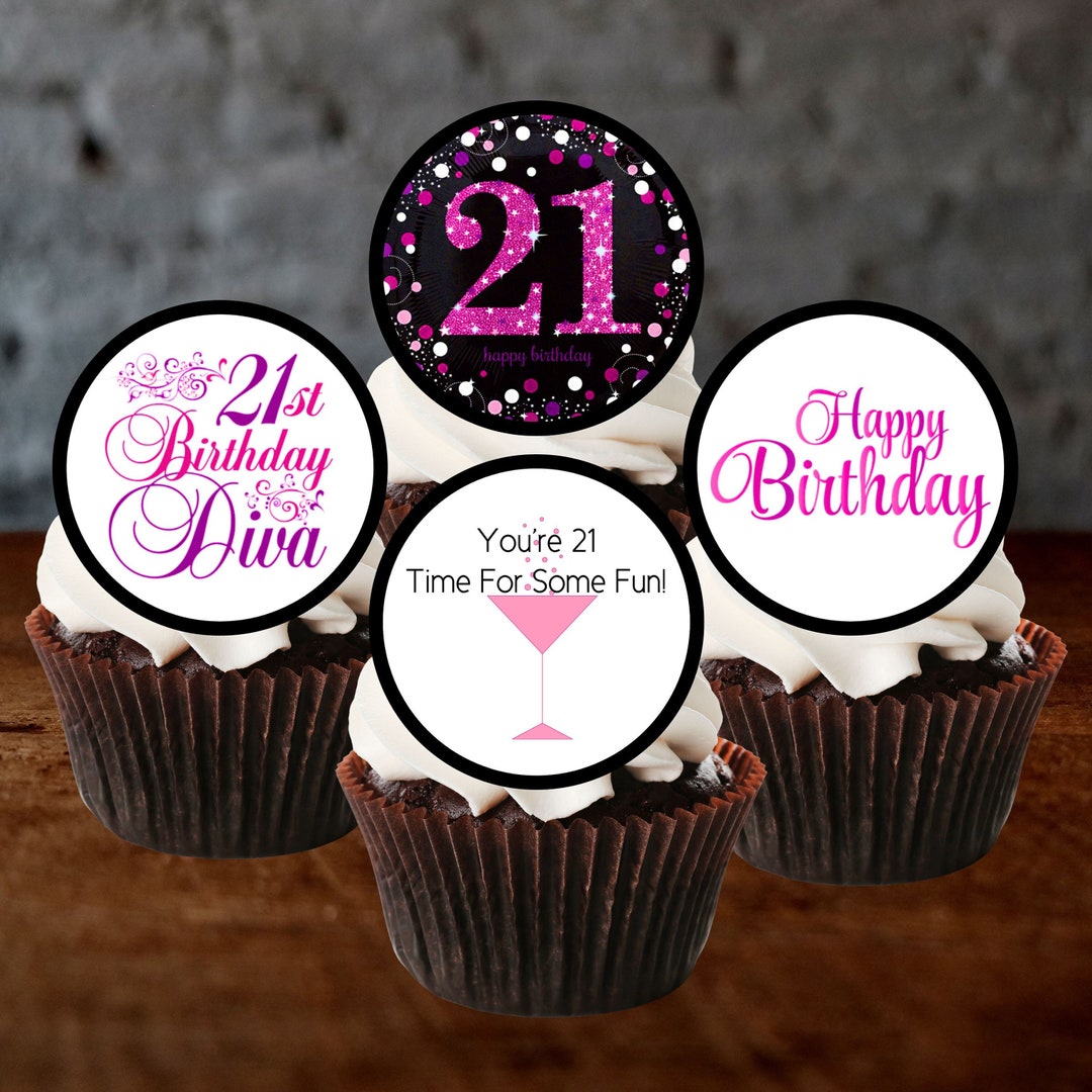 24 Happy 21st Birthday Cake Toppers for Her PRECUT Optional Diva ...
