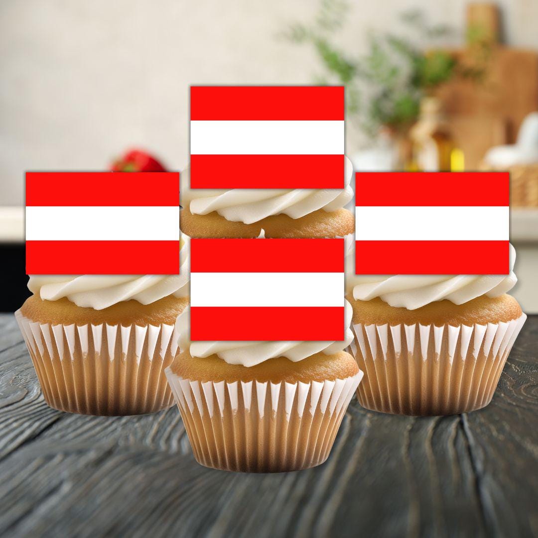 Austrian Flag Edible Cupcake Toppers - Austria Theme Wafer Card Cookie ...