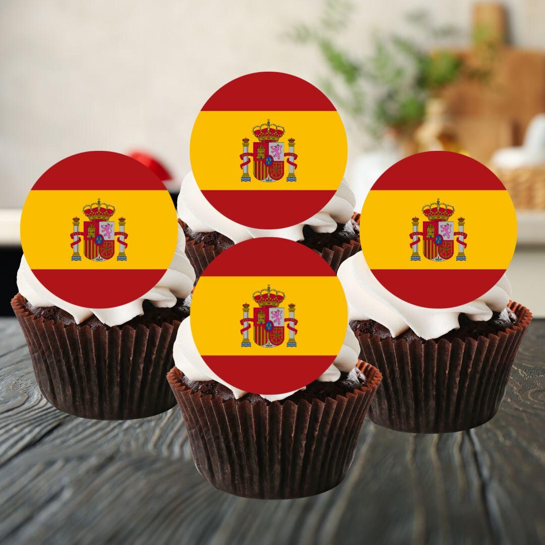 Spanish Flag Round Edible Cupcake Toppers - Spain Theme Cookie + Cake ...