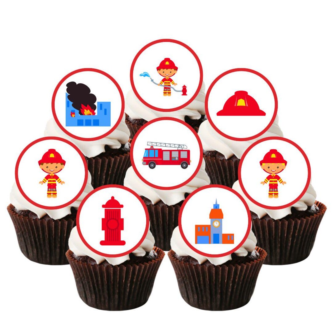 Fire Engine Edible Cupcake Toppers - Fire Service Theme Cake ...