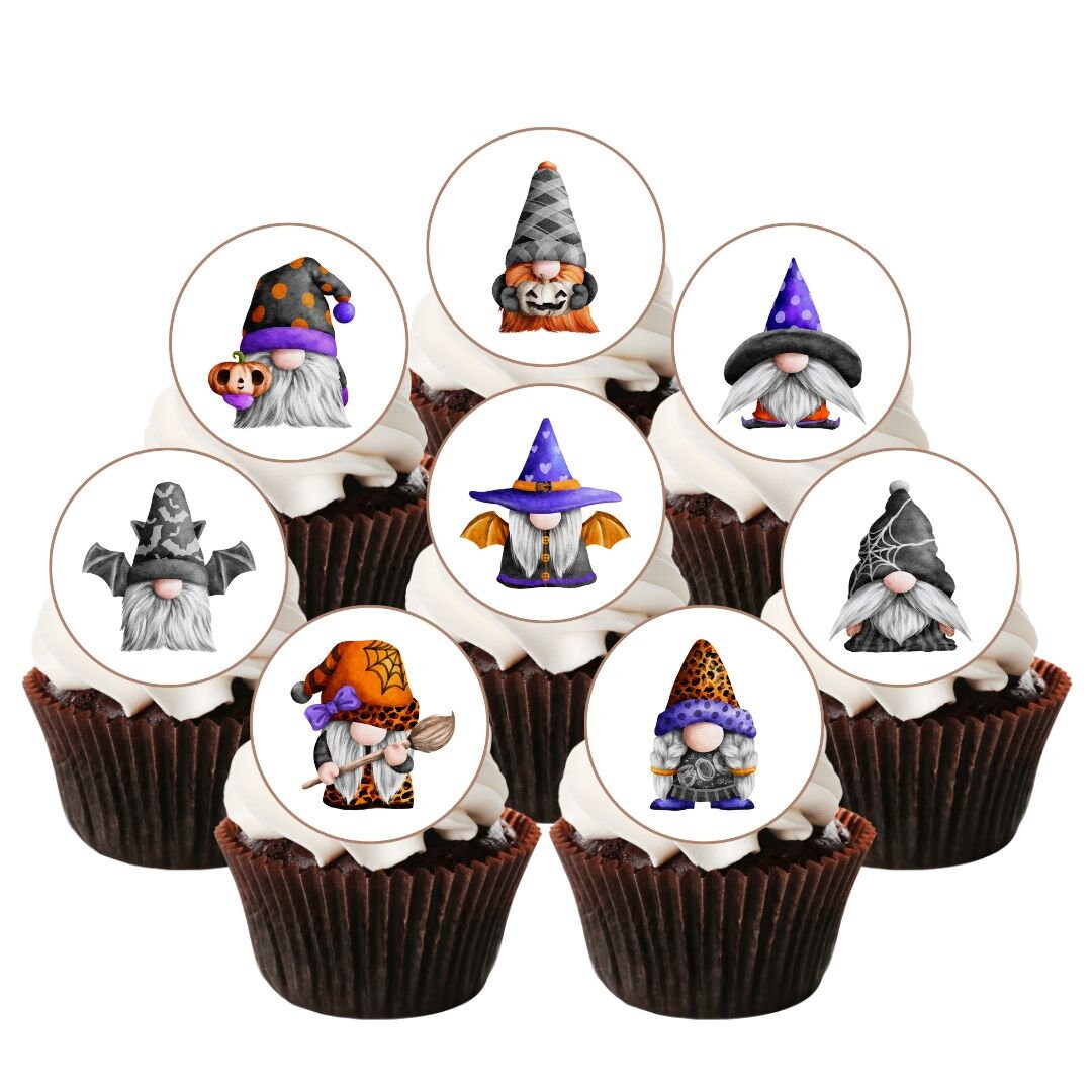 Halloween Gnomes Edible Cupcake Toppers - Wafer Card Disc Cake ...