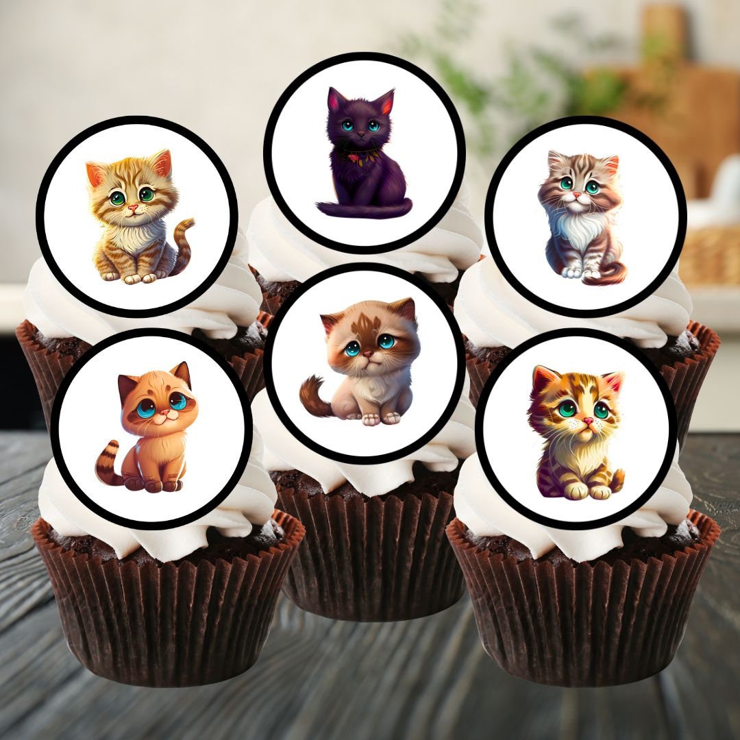 Cute Cats Edible Cupcake Toppers - Kittens Theme Cake Decorations #2 - Etsy