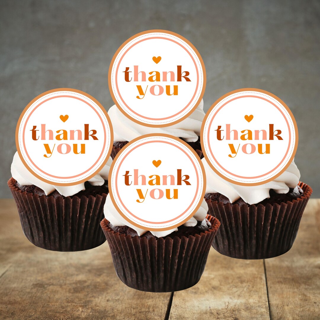 Thank You Edible Cupcake Toppers - Wafer Card Cookie + Cake Decorations ...