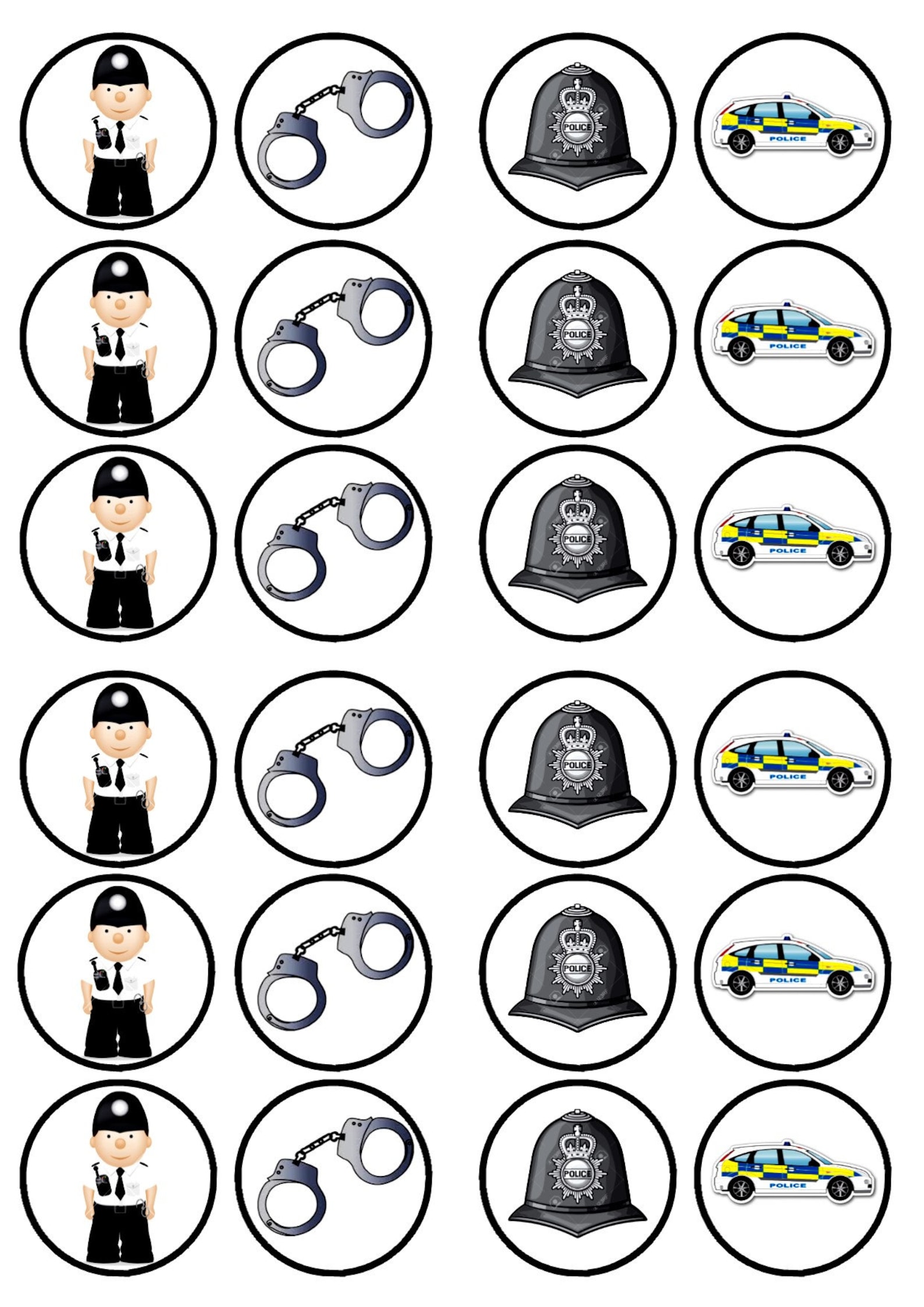 24 Police Edible Cupcake Toppers PRECUT Optional Police Officer Theme ...