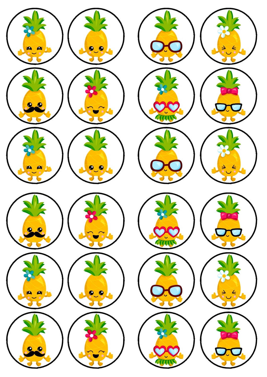 24 Pineapple Edible Cupcake Toppers PRECUT Optional Cute Pineapples ...