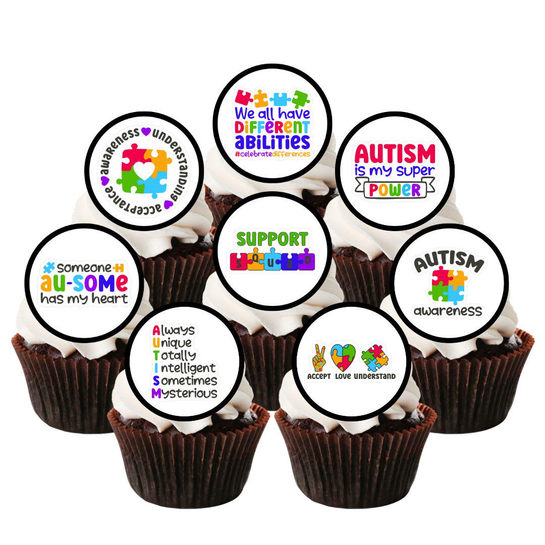 Autism Awareness Edible Cupcake Toppers - Jigsaw Theme Cookie + Cake ...