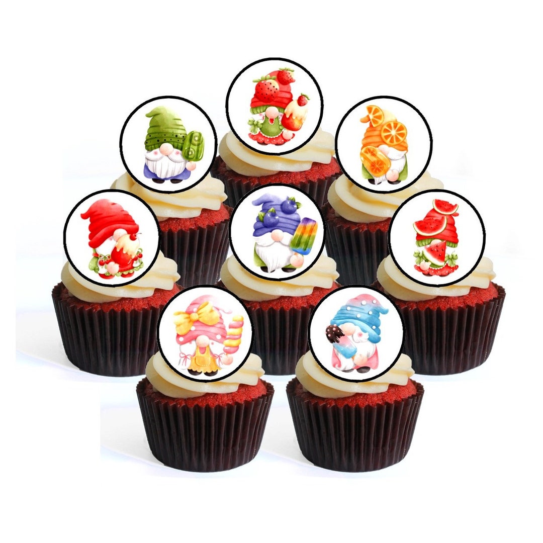 24 Summer Gnomes Edible Cupcake Toppers PRECUT Optional Ice Cream Theme ...