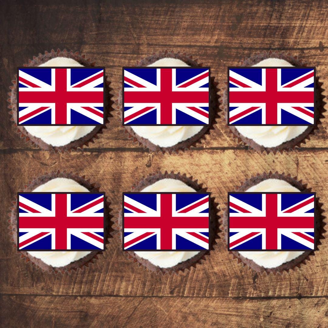 British Flag Edible Cupcake Toppers - Union Jack Theme Cake Decorations ...