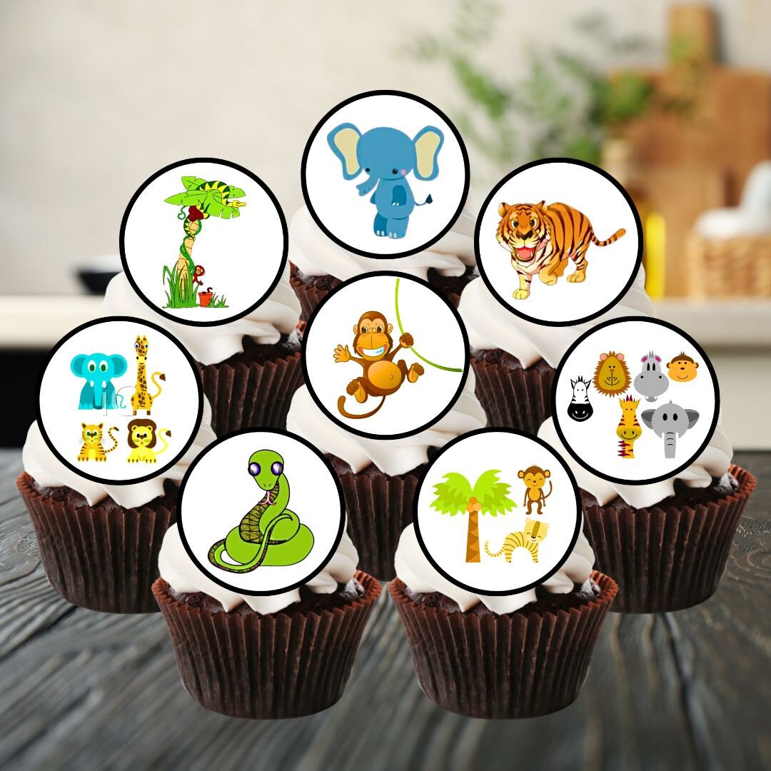 Jungle Animals Edible Cupcake Toppers - Rainforest Theme Cake ...