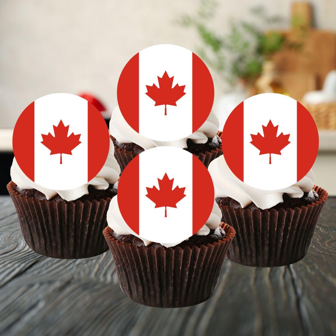 Canadian Flag Round Edible Cupcake Toppers - Wafer Card Disc Cake ...