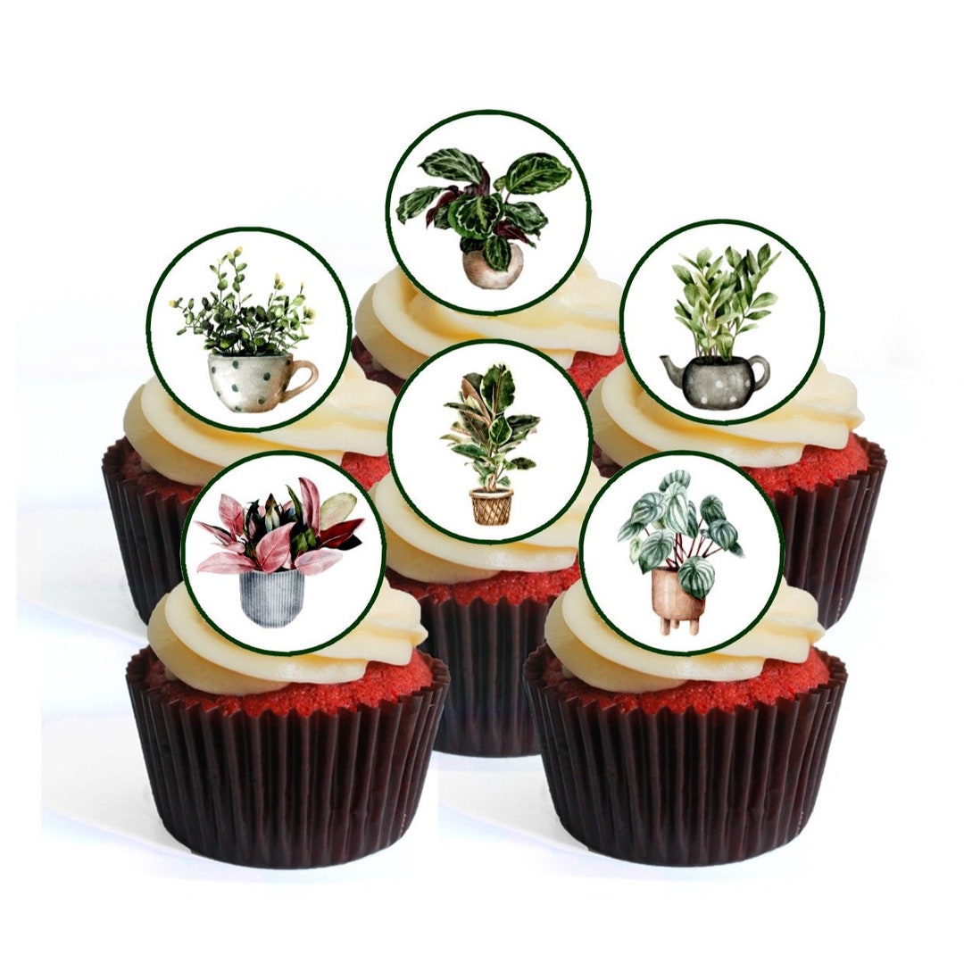 Plant Theme Edible Cupcake Toppers - Crazy Plant Lady Cake Decorations ...